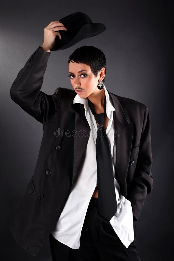 Fashion Model in Big Man Shirt and Coat Stock Photo - Image of pleasure ...