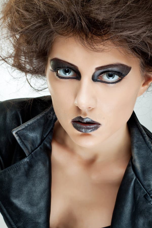 Fashion Model in Black Leather Jacket Stock Image - Image of lipstick ...