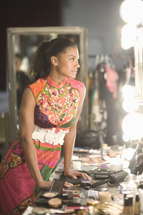 Fashion Model with Cosmetics at Dressing Room Stock Image - Image of ...