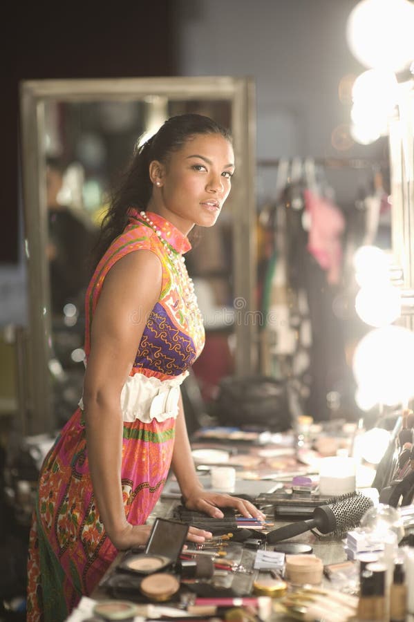 Fashion Model with Cosmetics at Dressing Room Stock Photo - Image of ...