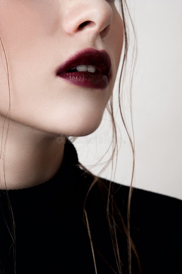 Fashion Model with Dark Red Lips Stock Photo - Image of model, lips ...