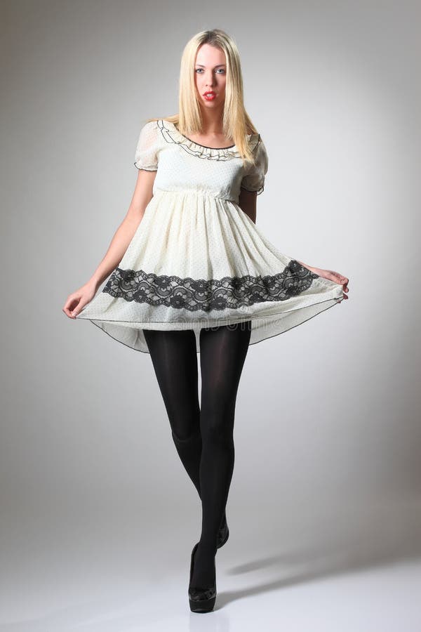 Fashion Model in Dress Posing in Studio Stock Photo - Image of ...
