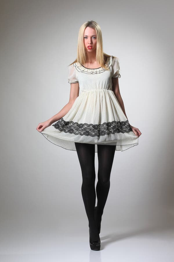 Fashion Model in Dress Posing in Studio Stock Photo - Image of ...