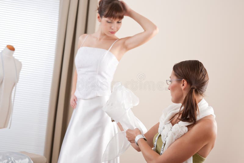 Fashion Model Fitting White Dress by Designer Stock Photo - Image of ...
