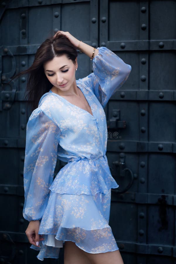 Fashion Model in Front of Ancient Door. Outdoor Stock Image - Image of ...
