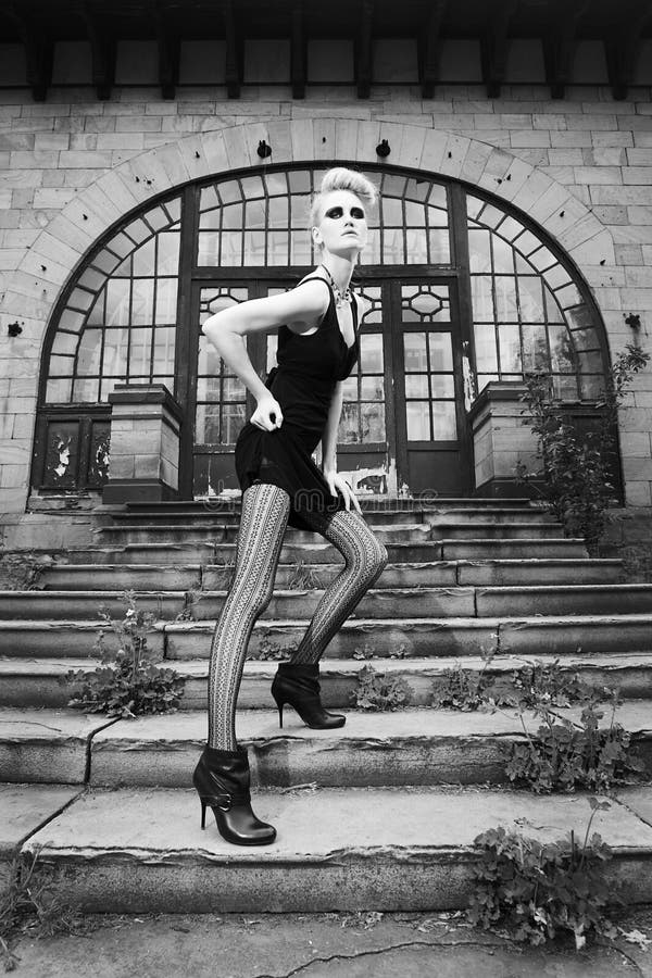 Fashion Model in Front of and Old House Stock Image - Image of hose ...