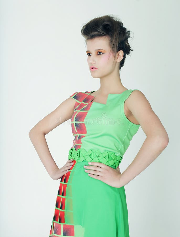 Fashion Model in Green Dress Stock Photo - Image of beauty, black: 54911524