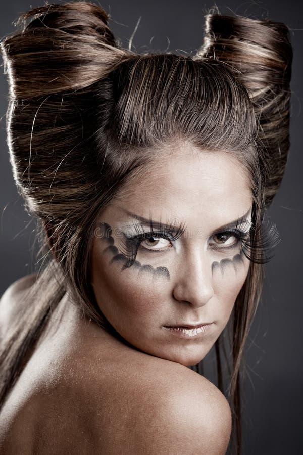 Fashion Model with Halloween Makeup and Hairstyle Stock Image - Image ...