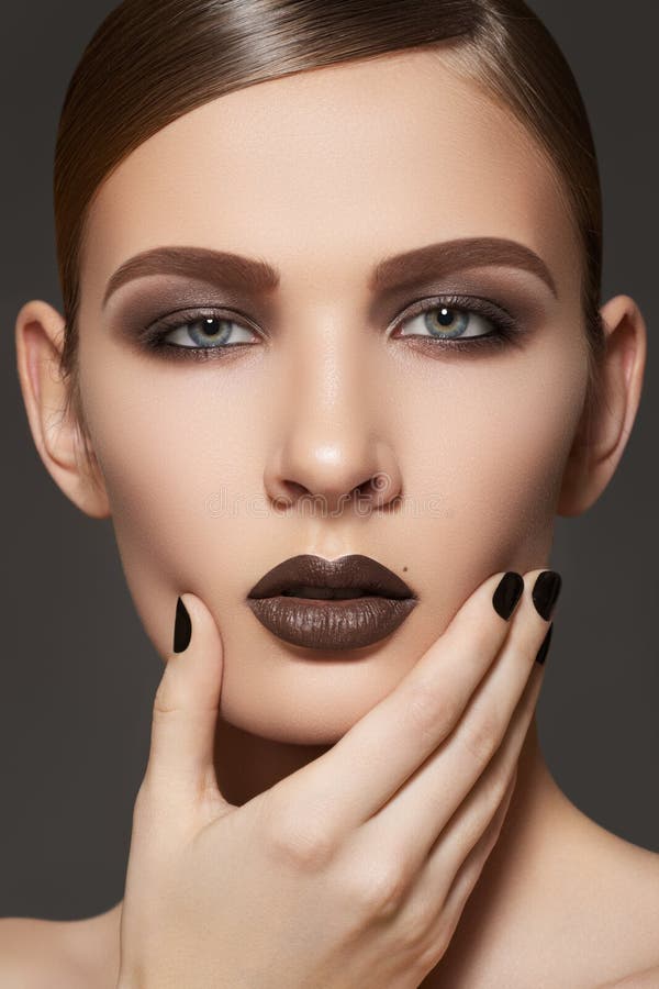 Fashion Make-up and Manicure. Red Lips, Nails Stock Photo - Image of ...
