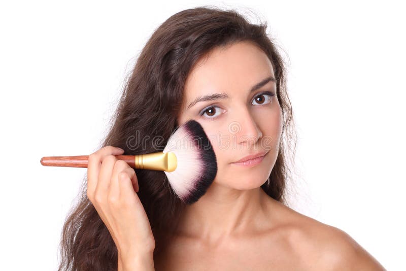 Fashion Model with Makeup Brush Stock Image - Image of powder, model ...