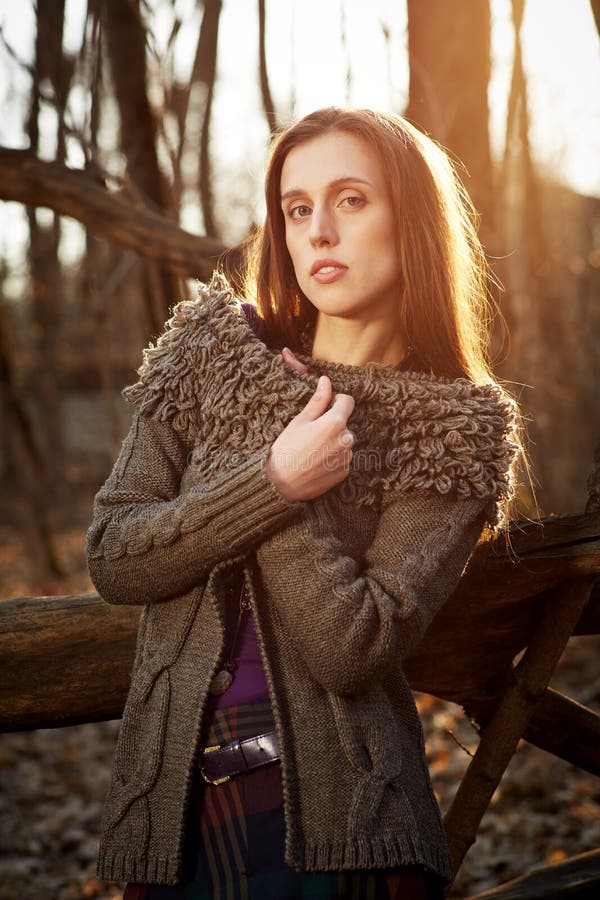 Fashion Model Outdoors in a Forest Stock Image - Image of cute, dress ...