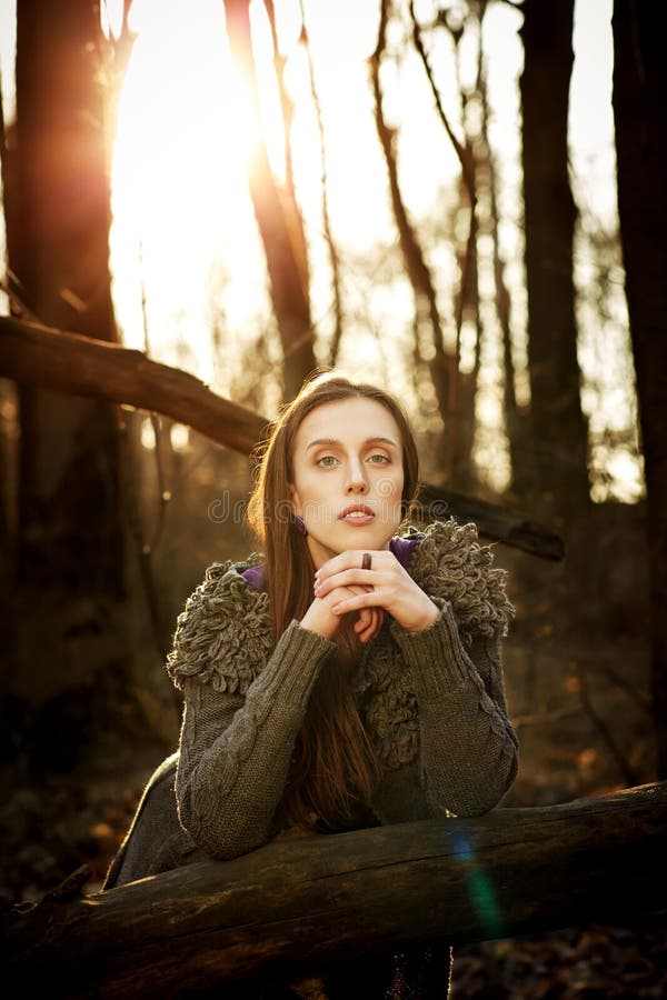 Fashion Model Outdoors in a Forest Stock Photo - Image of cute ...