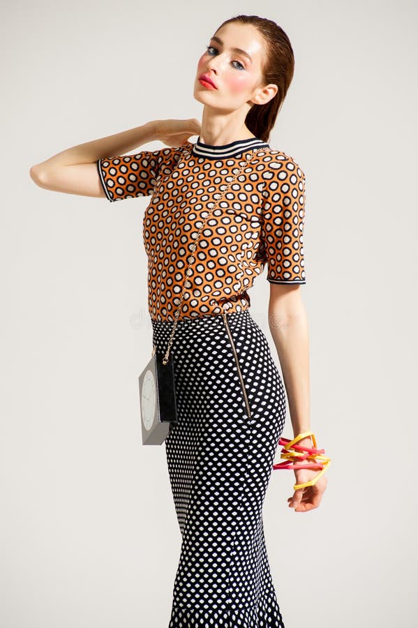 Fashion Model Pose on Light Background Stock Photo - Image of ...