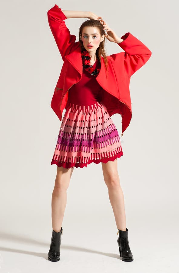 Fashion Model Pose on Light Background Stock Photo - Image of ...