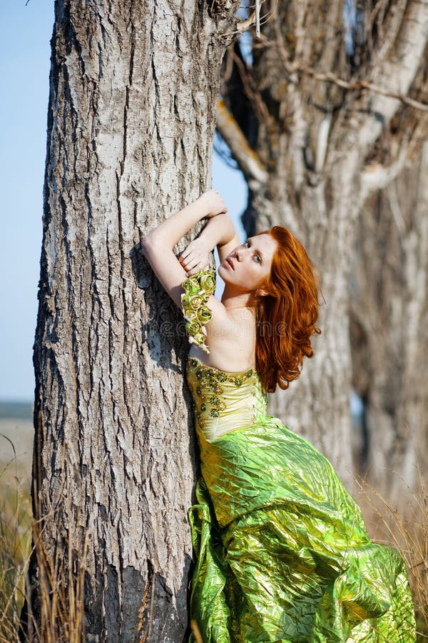Fashion Model Posing in Near Tree Stock Image - Image of female, girl ...