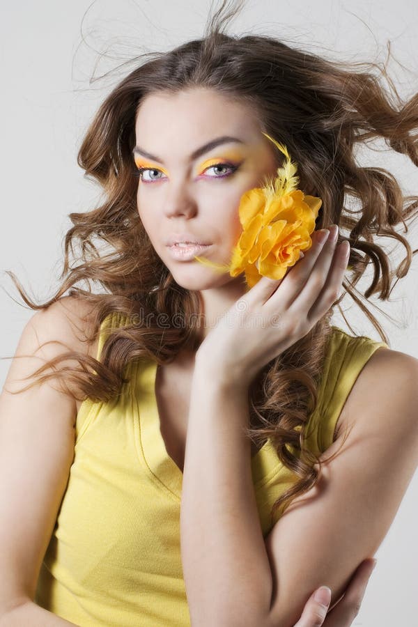 Fashion Model Posing with Rose Stock Photo - Image of human, blond ...