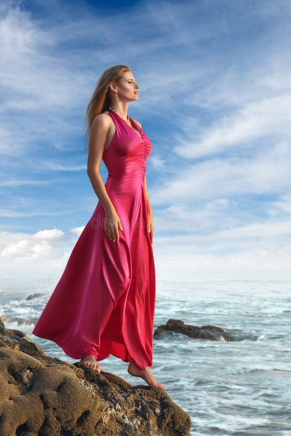 Fashion Model Posing At Sea Stock Image Image Of Feminine Beauty