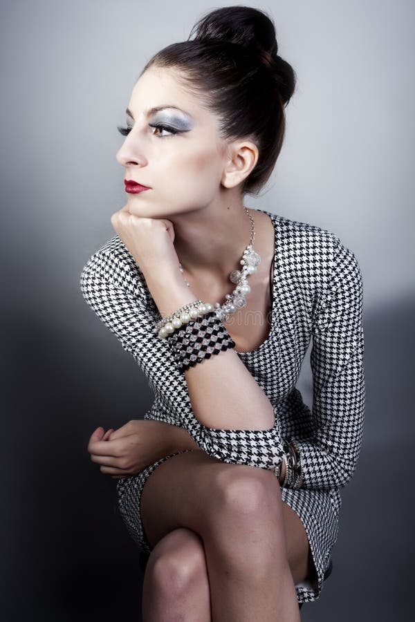 Fashion Model Posing Sitting Stock Photo - Image of beauty ...