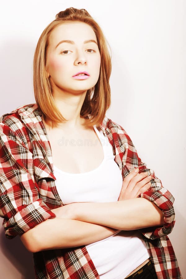 Fashion Model Posing in Studio Stock Image - Image of model, face ...