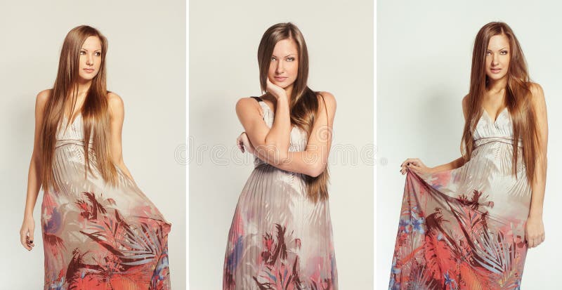 Fashion Model Posing on White Background in the Studio. Stock Image ...