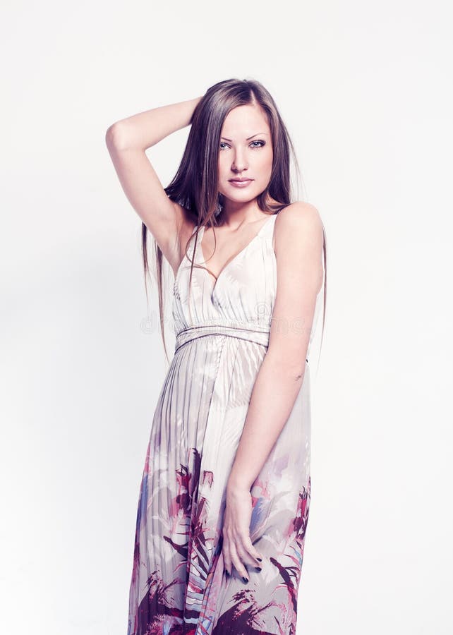 Fashion Model Posing on White Background in the Studio. Stock Photo ...