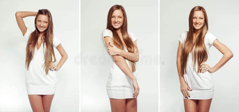 Fashion Model Posing on White Background in the Studio. Stock Image ...