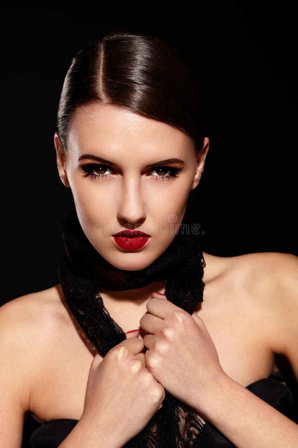 Fashion Model with Red Lips and Bright Makeup Stock Image - Image of ...