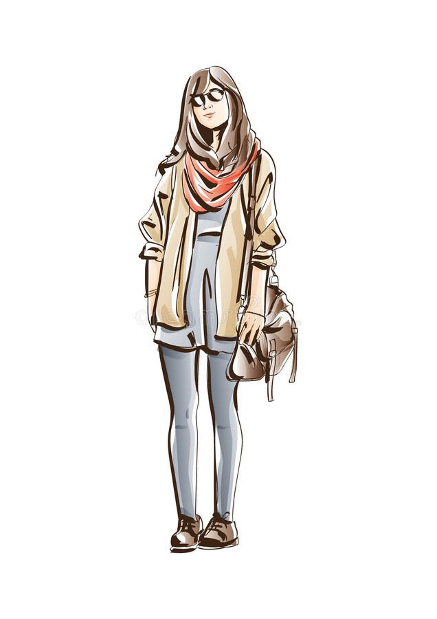 Fashion Model Sketch. Vector Illustration Decorative Design Stock ...