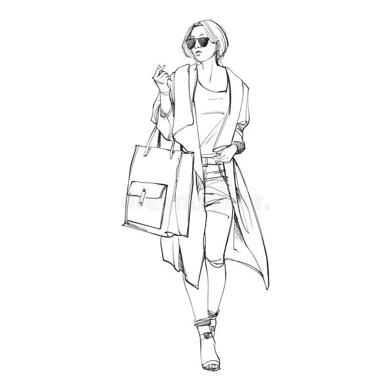 Fashion Model Sketch. Vector Illustration Decorative Design Stock ...