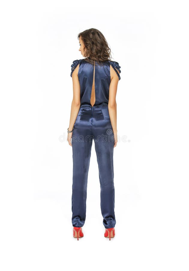 Fashion Model Standing in Blue Overall Stock Image - Image of people ...