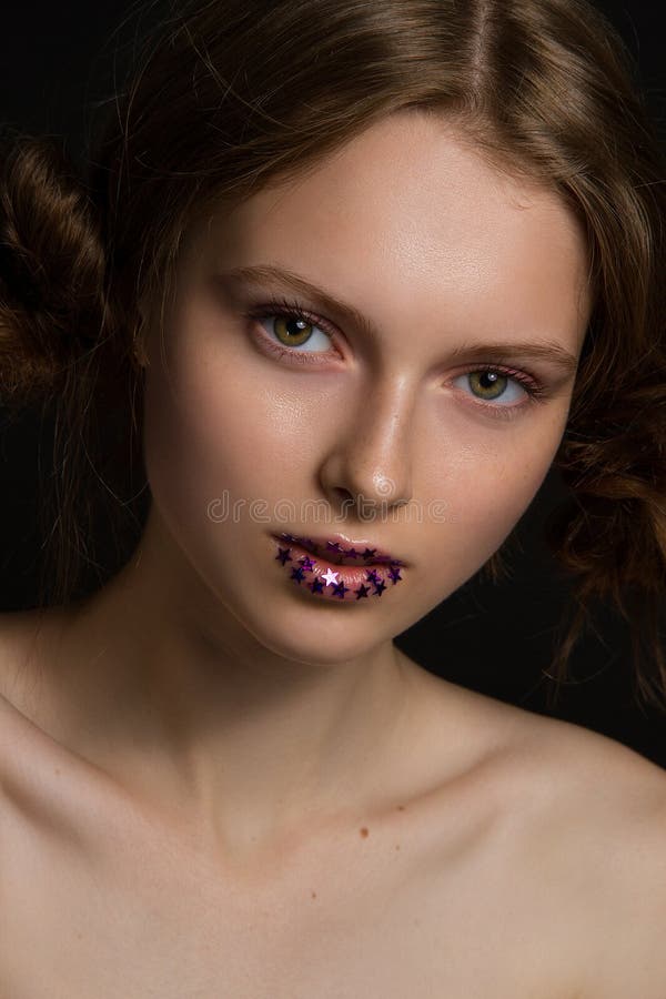 Fashion Model with Star Lips Stock Photo - Image of star, awesome: 58274194