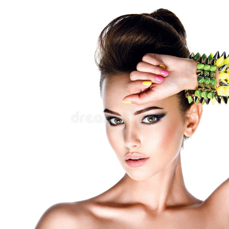 Fashion Model with Studded Bracelet and Manicure Stock Image - Image of ...