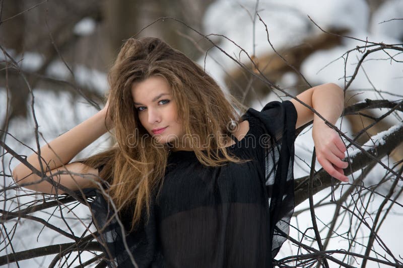 Fashion Model in Winter Forest Stock Image - Image of cold, playful ...