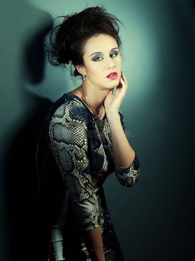 Fashion Model Woman Over Blue Background Stock Photo - Image of ...