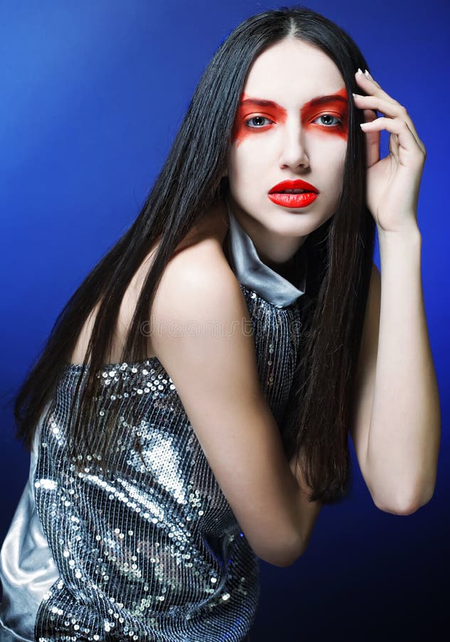 Fashion Model Woman with Red Make Up Stock Photo - Image of elegance ...