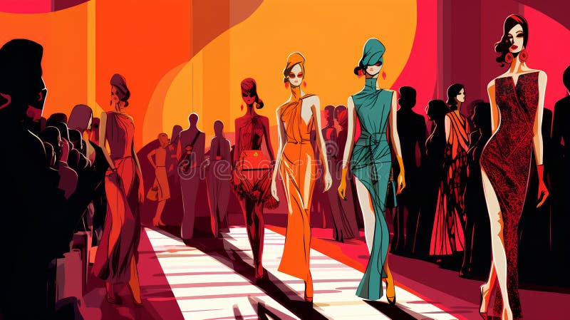 Fashion Models Posing on the Runway at the Show. Vector Illustration ...
