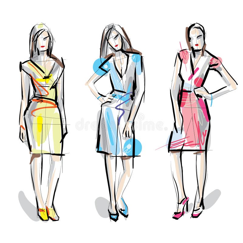 Fashion models. Sketch. stock vector. Illustration of brush - 78691731