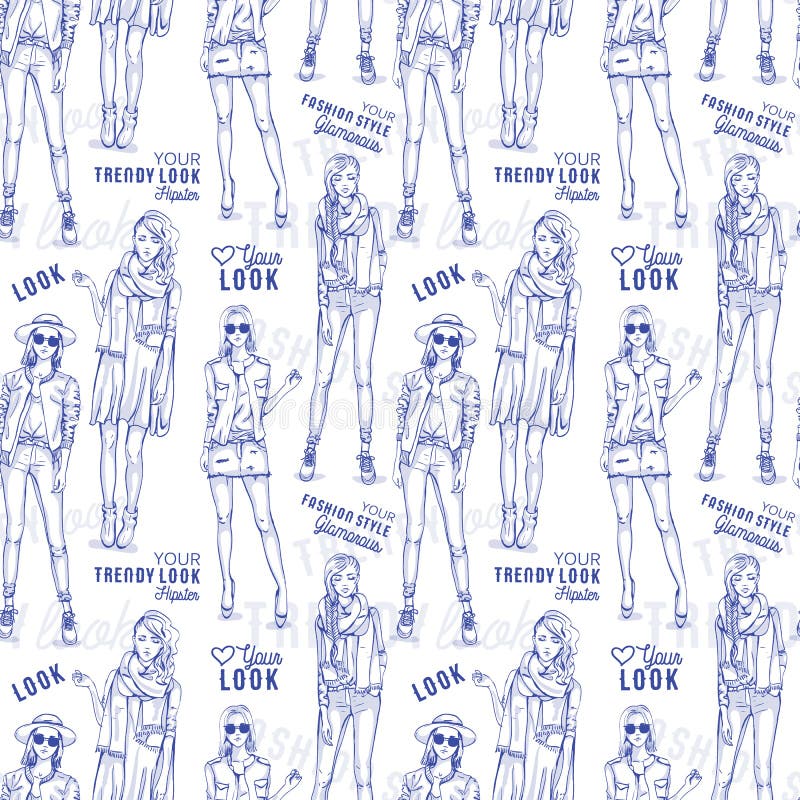 Fashion Pattern. Trendy Look Girls Stock Vector - Illustration of model ...