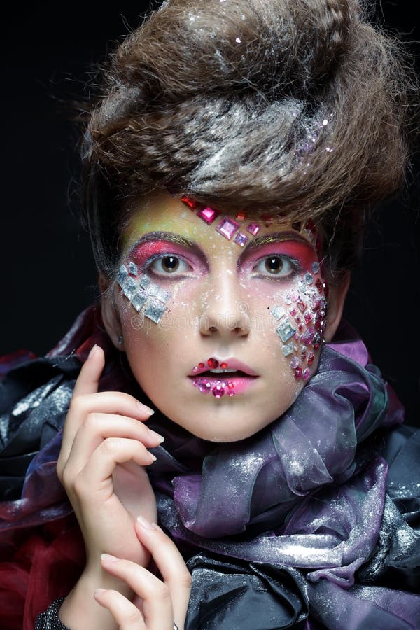 Fashion Portrait of a Beautiful Model with Creative Make Up Stock Photo ...