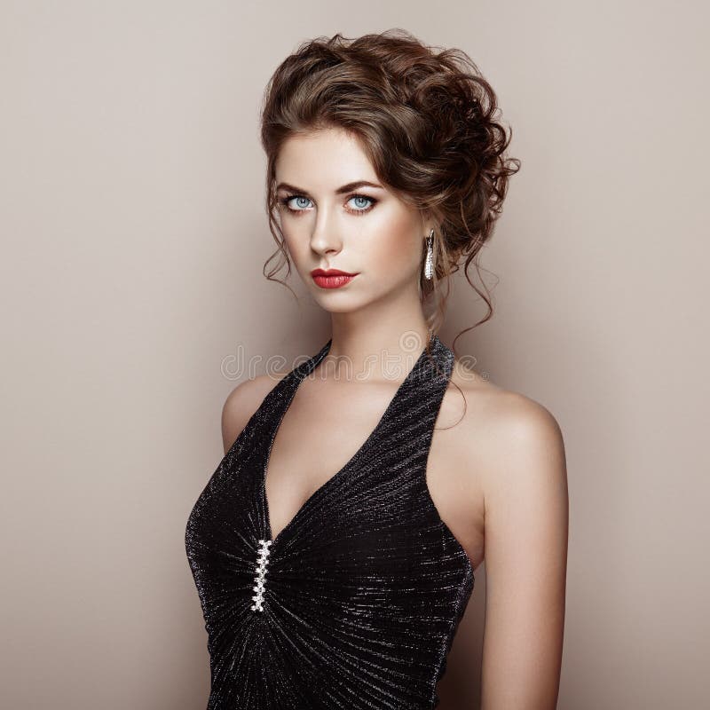 Fashion Portrait of Beautiful Woman in Elegant Dress Stock Image ... Fashion Portrait of Beautiful Woman in Elegant Dress Stock Image ...