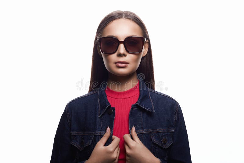 Beautiful Woman In Sunglasses Beauty Girl In Trendy Glasses Stock