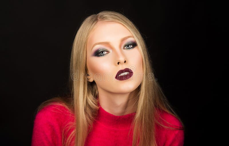 Fashion Portrait Of Blonde Girl With Perfect Skin And Professional