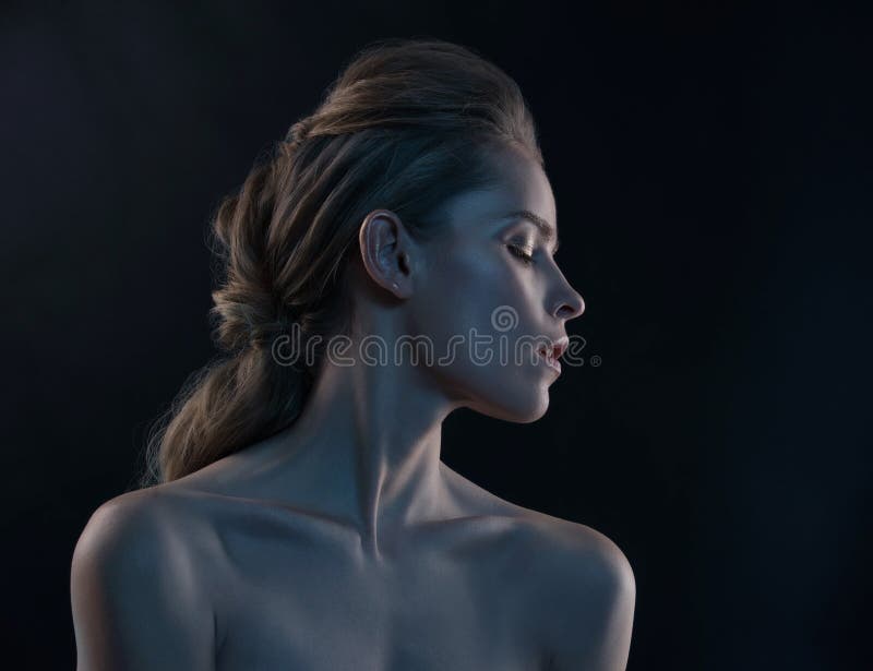 Fashion Portrait of Model in the Light Colored Spotlights. Stock Image ...