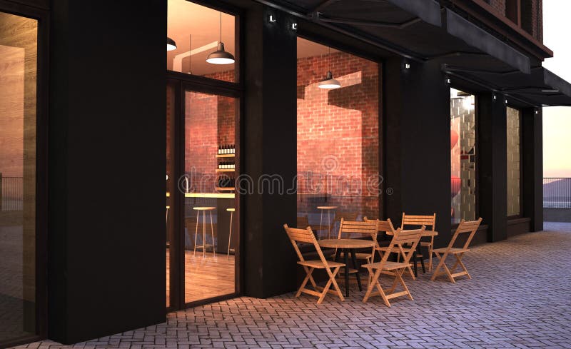 Fashion Retro Cafe Terrace Storefront Stock Illustration - Illustration ...