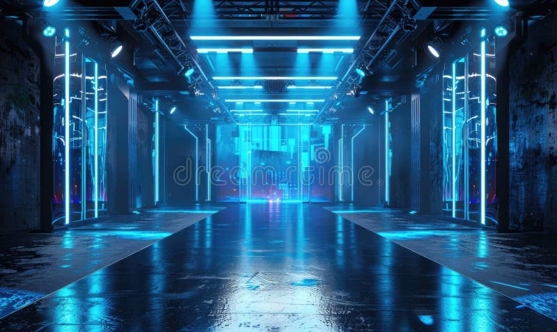Fashion Runway with Glossy Black Floor, High-tech Digital Backdrop ...