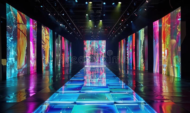 Fashion Runway with Metallic Floor, Urban Graffiti Backdrop Stock Image ...