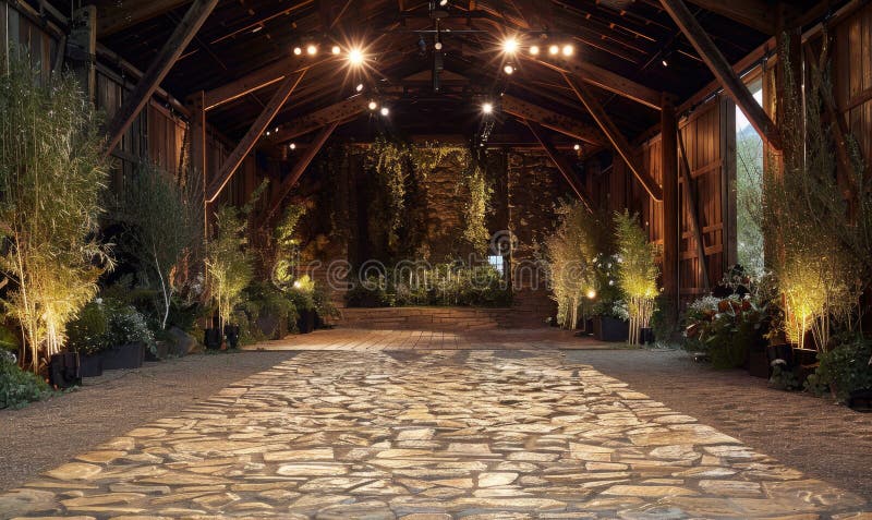 Fashion Runway with Stone Floor, Rustic Barn Backdrop Stock Photo ...
