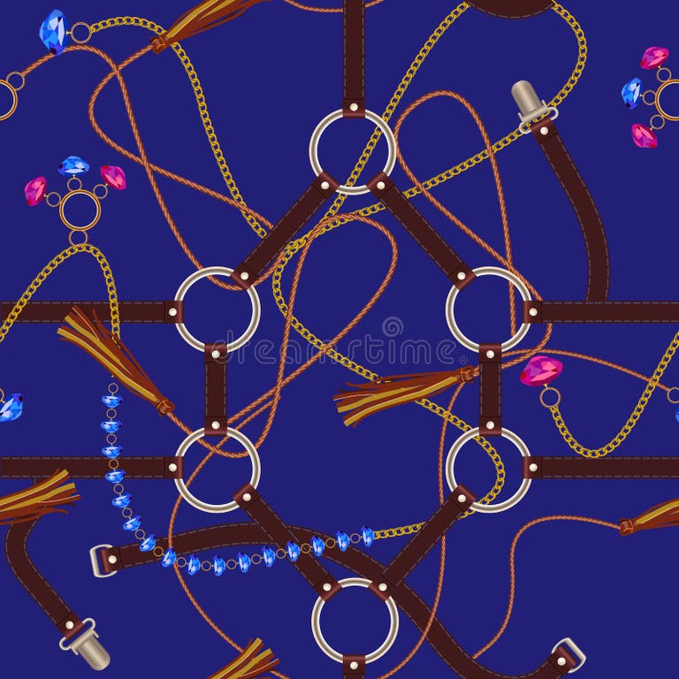 Fashion Seamless Pattern with Gems, Belts, Chain and Braid.Vector Patch ...