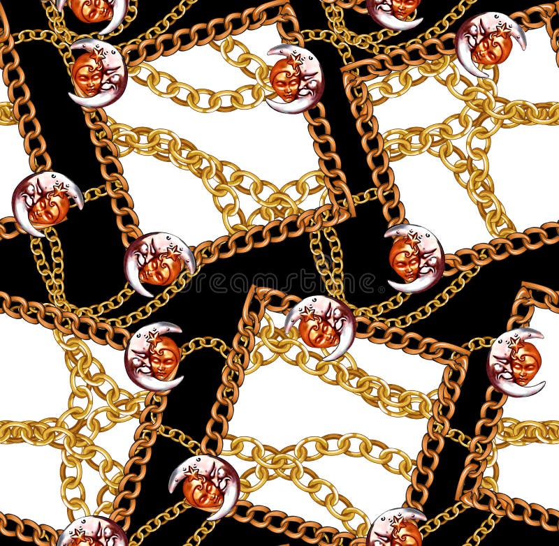 New Season Fashion Seamless Pattern Golden Chains Design Background ...