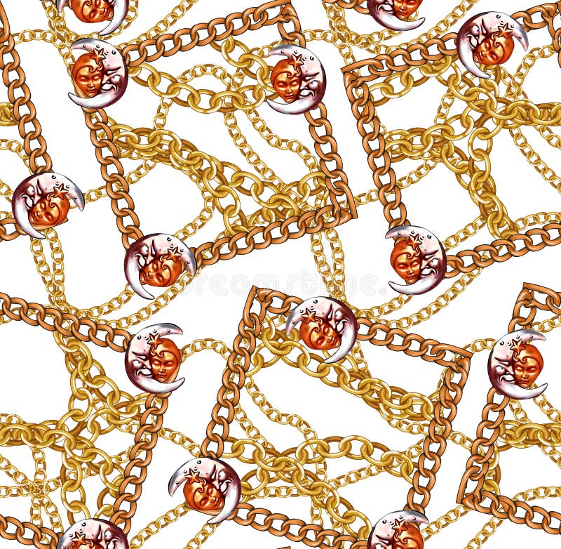 New Season Fashion Seamless Pattern Golden Chains Design White Stock ...